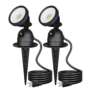 EDISHINE Spot Lights Outdoor, Dusk to Dawn, 120V 12W 4000K Landscape Lighting, 180° Rotatable, IP65 Waterproof & 3FT Cord, LED Outdoor Spotlight for Yard, Bush, Flag, 2 Pack, UL Listed