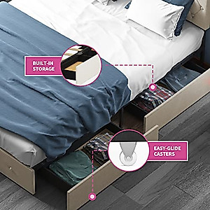 Mixoy Bed Frame with 4 Storage Drawers and Headboard,Cal King Size Upholstered Bed Frame with Curved Button Tufted,Rhombic Stitched,No Box Spring Needed/Easy Assembly/No Mattress(Cal King,Beige)