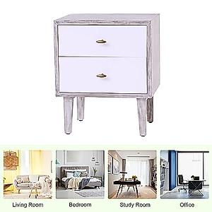 kinbor Modern Nightstand Set of 2, Side End Table Bedside Tables with 2 Storage Drawers and Solid Wood Legs, Night Stands for Bedroom Living Room, Gray/White