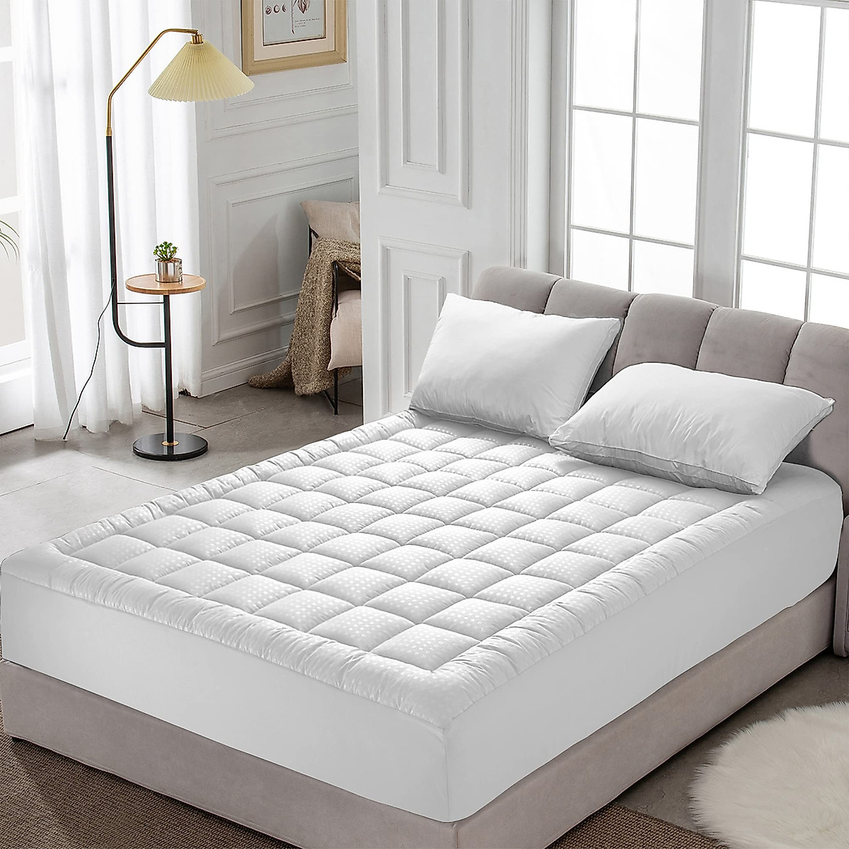 HYLEORY Full Mattress Pad Quilted Fitted Mattress Protector Cooling Pillow Top Mattress Cover Breathable Fluffy Soft Mattress Topper with 8-21" Deep Pocket