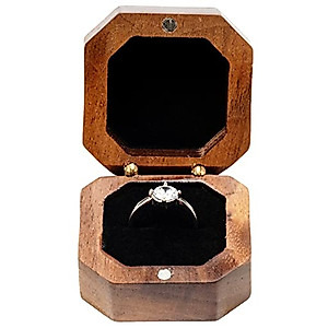 COSISO Portable Wood Ring Gift Box Case for Proposal Engagement Jewelry Display,Small Slim Wooden Ring Holder (Black Inner)