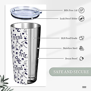 Yaxongx 20oz Tumbler Dog Friend Double Wall Vacuum Insulated Coffee Mug with Lid and Metal Straw Brush Reusable Stainless Steel Water Bottle Travel Cup Gifts for Car Ice Drinks Hot Beverage