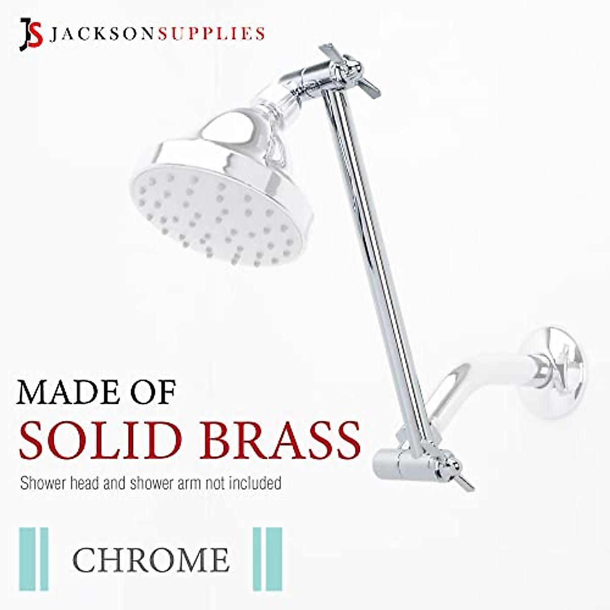 Shower Head Extension Arm by JS Jackson Supplies, Adjustable 10 Inch Showerhead Extender, Solid Brass Construction, Universal Tall Hi-lo Pipe Height Extending (Chrome Finish)