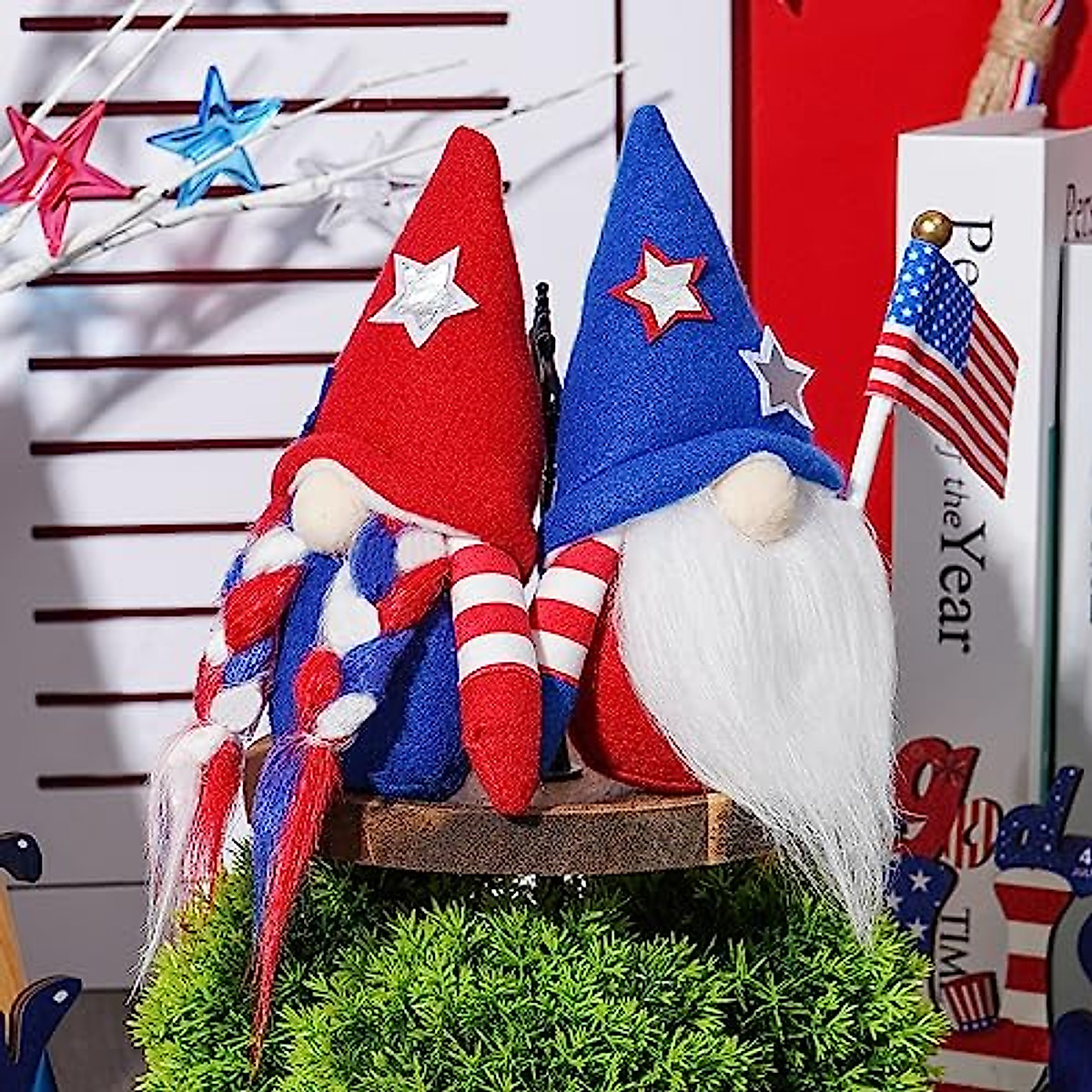 4th of July Patriotic Gnome Plush Elf Ornament 2Pcs Handmade Gnome Plush American Couple Scandinavian Tomte 4th of July Veterans Day Memorial Day Gift Independence Day Table Decorations Tray Ornament