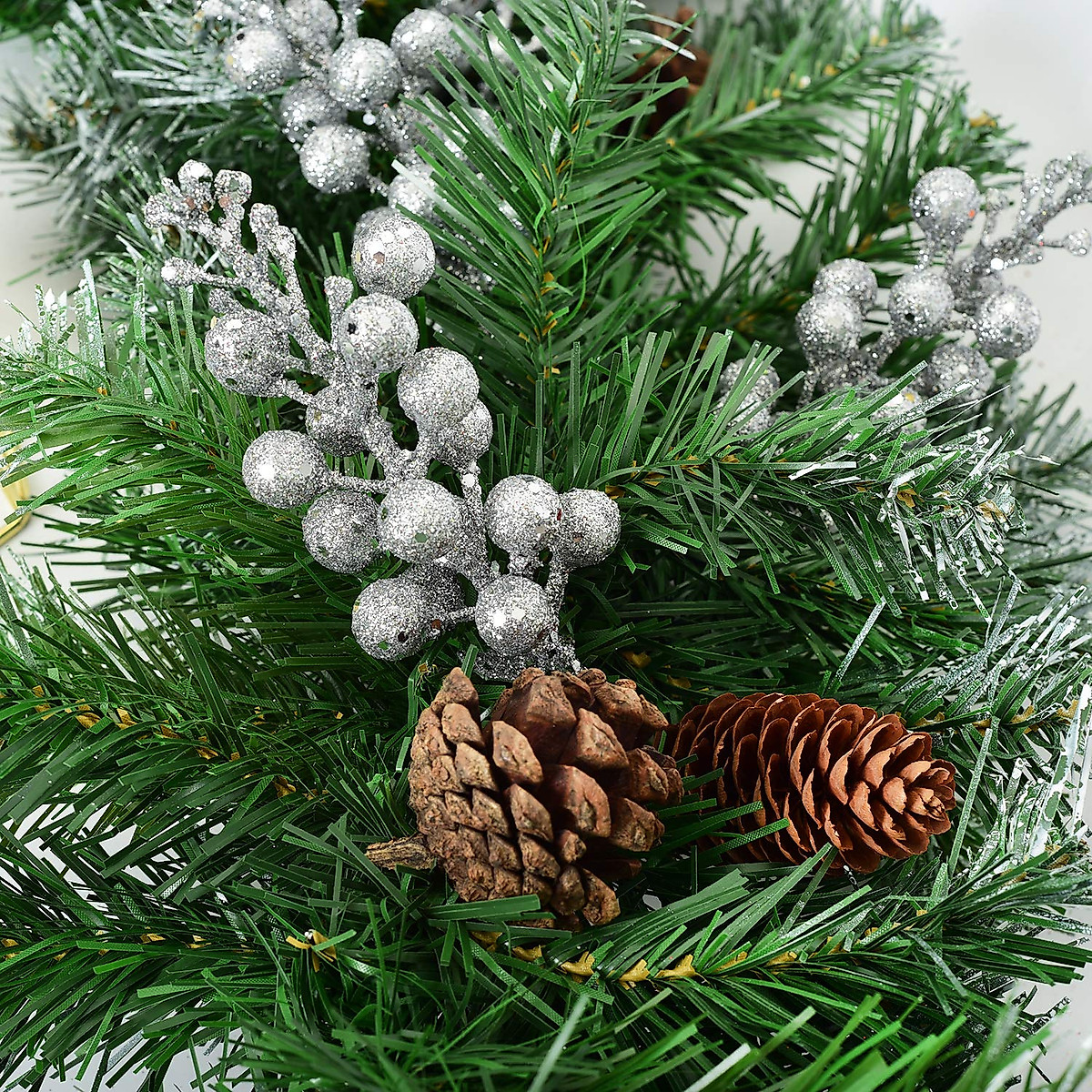 Lvydec 16pcs Christmas Glitter Berries Stems, 7.8" Artificial Christmas Picks for Christmas Tree Ornaments, DIY Xmas Wreath, Crafts, Holiday and Home Decor (Silver)