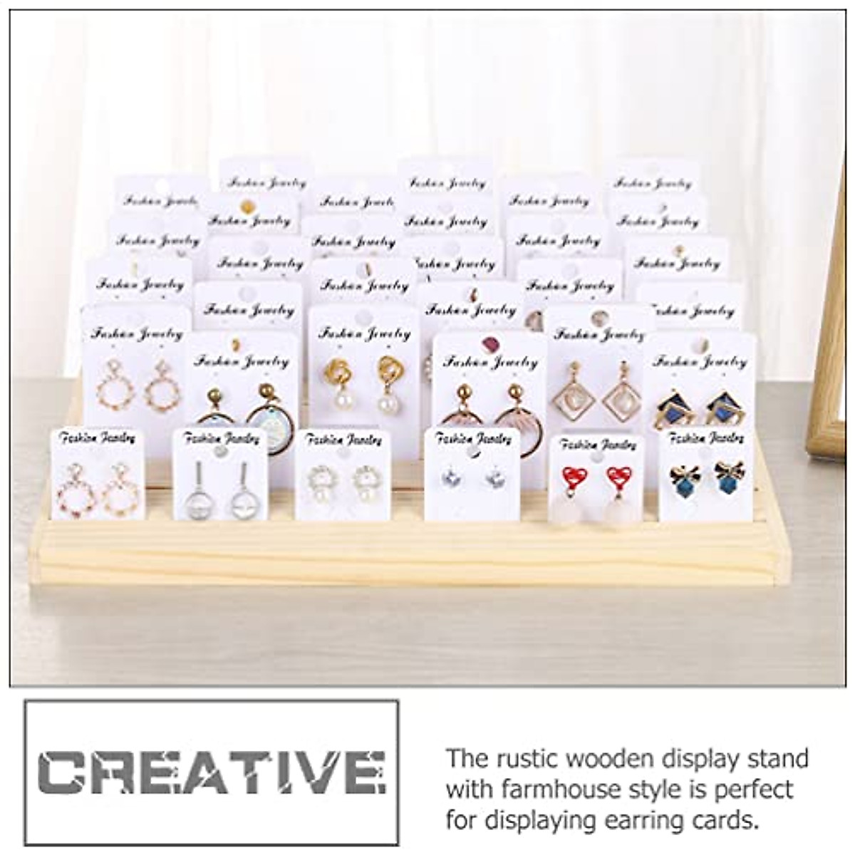 Garneck Earring Display Stand Wooden Business Card Holder Rustic Wood Earring Card Display Organizer Table Jewelry Ring Showcase Rack for Shows Selling Retail