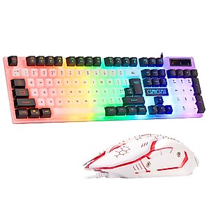 CHONCHOW Gaming Wired Keyboard and Mouse Combo Backlit Rainbow RGB Full-Size Mechanical Feeling Key Board 3600 DPI Mice for Game Office Home