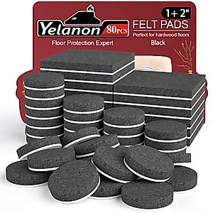 Yelanon Felt Furniture Pads - 80 Pcs Furniture Pads for Hardwoods Floors, Cuttable Felt Chair Pads, Anti Scratch Floor Protectors for Furniture Feet Chair Legs, Felt Pads Self Adhesive, Black