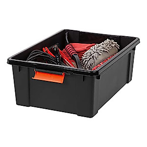 IRIS USA 11 Gallon Loackable Storage Totes with Lids, 2 Pack - Orange Lid, Heavy-Duty Durable Stackable Containers, Large Garage Organizing Bins Moving Tubs, Rugged Sturdy Equipment Utility Tool Box