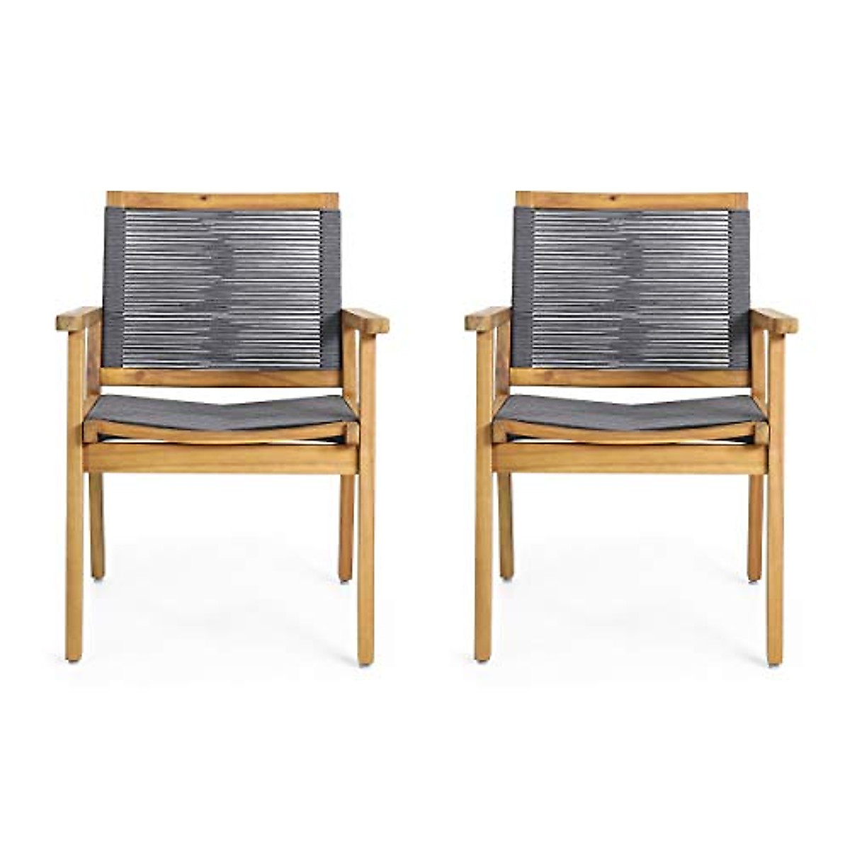 Christopher Knight Home Tracy Outdoor Acacia Wood Dining Chair with Rope Seating (Set of 2), Teak and Dark Gray