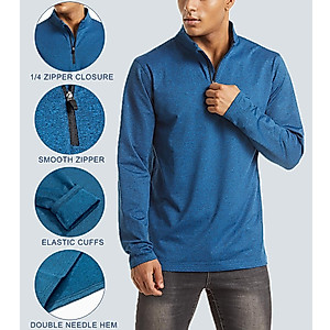 KEFITEVD Mens Workout Shirts Long Sleeve Golf Tops Athletic Shirts Fleece Lined Sweatshirt Quarter Zip Golf Shirts Gym Shirts Light Grey