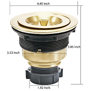 KONE 3-1/2 Inch Gold Sink Drain, Durable Stainless Steel Brass Kitchen Sink Drain Assembly Kit with Sink Strainer Waste Basket/Strainer Assembly/Sealing Lid for Standard Kitchen Sink