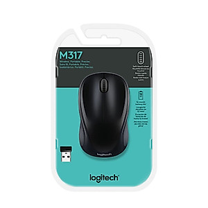 Logitech M317 Wireless Mouse, 2.4 GHz with USB Receiver, 1000 DPI Optical Tracking, 12 Month Battery, Compatible with PC, Mac, Laptop, Chromebook - Black