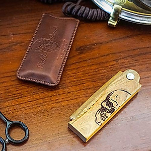 Menesia Men's Pocket Comb,Folding Wooden Beard Comb with Leather Travel Case,Green Sandalwood Hair Combs Set for Men(Skeleton)