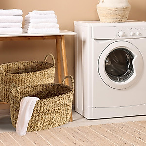 WHW Whole House Worlds Made by Nature Seagrass Baskets, Set of 2 Ovals, Handwoven, Chunky Sweater Weave, 19 and 16.5 Inches