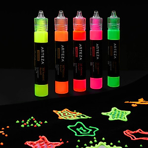 Arteza 3D Fabric Paint, Set of 30, Metallic & Glitter Colors, 1oz Tubes, Glow-in-The-Dark & Vibrant Shades, Textile Paint for Clothing, Accessories, Ceramic & Glass