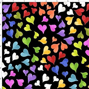 Loralie Designs Happy Hearts Black Fabric by The Yard for Quilting