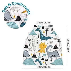 Cute Dino Scandinavian Style Baby Car Seat Cover for Boys Girls,Stretchy Infant Car Canopy,Snug Warm Breathable,Breastfeeding Covers,Nursing Scarf,Baby Shower