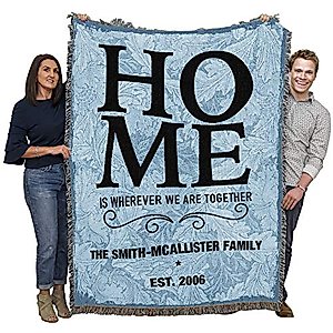 Pure Country Weavers Home is Wherever We are Together Blanket Blue - Personalized - Custom - Housewarming Gift Tapestry Throw Woven from Cotton - Made in The USA (72x54)