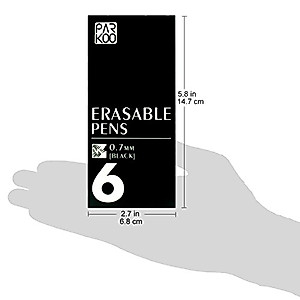 ParKoo Retractable Erasable Gel Pens Clicker, Fine Point, Make Mistake Disappear, Black Ink for Note Taking and Crossword Puzzles, 6-Pack