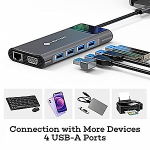 USB C Docking Station Dual Monitor for Dell/HP/Lenovo/Surface Laptop, Triple Display USB C Hub Multiple Adapter, USB C Dongle with 2 HDMI 4K+VGA+4 USB Port+100W PD Charger+Ethernet+SD/TF+Audio NOVOO