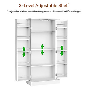 GEPELCN 50" LED Kitchen Pantry Cabinet Farmhouse Storage Cabinet Wood Food Pantry with Barn Doors and Adjustable Shelves Freestanding Buffet Cupboards Sideboard for Kitchen White