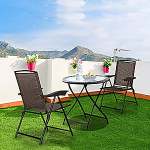 Goplus Folding Sling Chairs Sets of 2, Portable Chairs for Patio Garden Pool Outdoor & Indoor w/Armrests & Adjustable Back