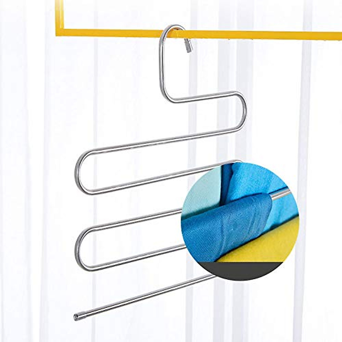 Gnc33Ouhen Pants Hangers,S Shaped Stainless Steel 5-Layer Wardrobe Anti-Slip Saving Space rousers Storage Rack.