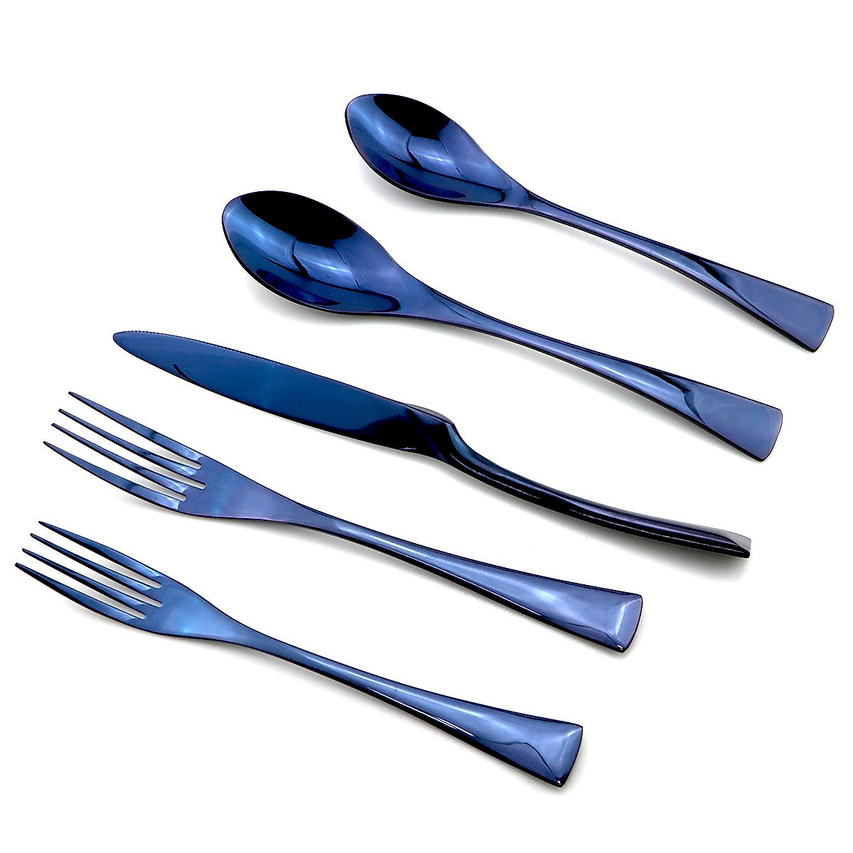 JASHII Luxury Jubilee Blue Flatware Set 20-Piece Iridescent Silverware Sets Replace Black Mirror Polished, 18/10 Stainless Steel Utensils For 4,Dinner Knife STEAK Knife Fork DINNER DESSERT Spoon