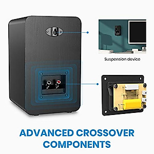 Moukey Passive Bookshelf Speakers (Pair), Peak Power 2×55W, 3-Way Home Theater Speakers, 2.0 Stereo Near Field Studio Premium Sound, Wooden Wall-Mountable, Black, M20-3