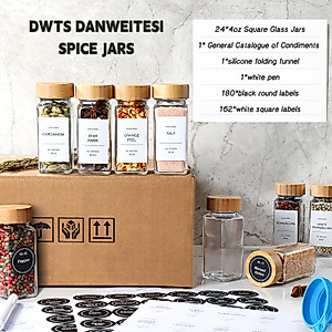 DWTS DANWEITESI 24 Pcs Spice Jars with Label-4oz Glass Spice Jars with Bamboo Lids,Spice Bottles Empty Glass With Labels, Kitchen Empty Spice Jars with Shaker Lids