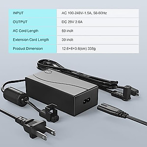 Lift Chair or Power Recliner AC/DC Switching Power Supply Transformer, 2-pin 29V 2A Adapter for Lift Chair or Power Recliner with 5Ft AC Cord and 3.3Ft Motor Cable