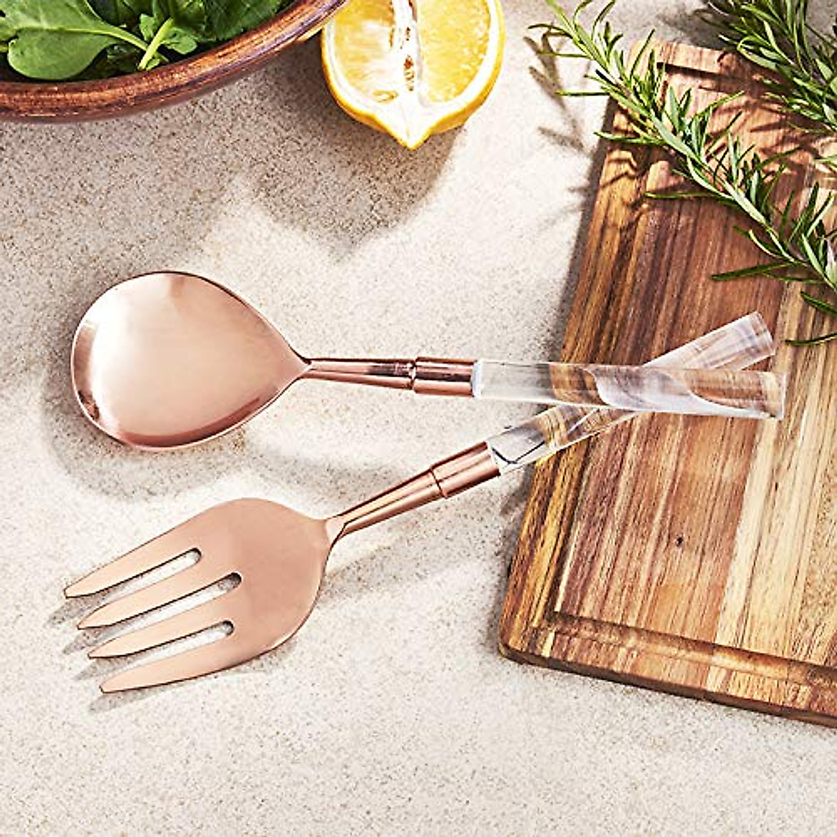 Party Essentials Salad Serving 2-Piece Stainless Steel Set with Decorative Handles Perfect for Salad Lovers, Parties, Entertaining, Gifts and More