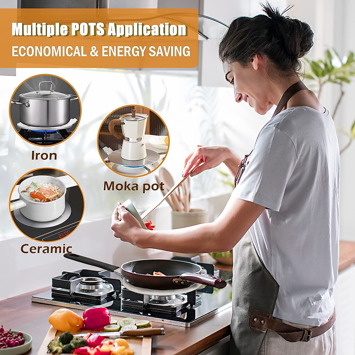 Gocoffun Heat Diffuser Plate for Gas Stove, Stainless Steel Induction Adapter Plate with Removal Handle, for Cookware Simmer Ring Induction Hob Plate Heat Diffuser(9.45inch)