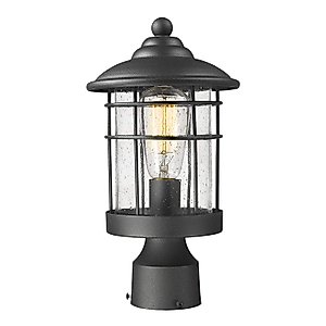 Emliviar 1-Light Outdoor Post Light, Exterior Post Lantern in Black Finish with Seeded Glass, 1803CW2-P