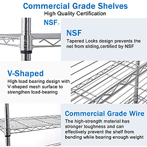 QYISIUY 5 Tier Shelf Wire Shelving Unit, NSF Heavy Duty Wire Shelf Metal Large Storage Shelves Height Adjustable Utility for Garage Kitchen Office Commercial Shelving Steel Layer Shelf - Chrome