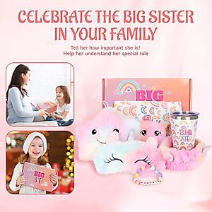 SGFYbkt Big Sister Gifts for Girls, New Gifts for Sister 12oz Big Sister Cup Mug Canvas Tote Bag Big Sister Bracelet Plush Headband Star Pillow Purse Sleep Eye-shade for Little Girls