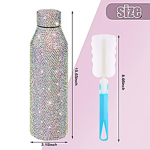 Diamond Water Bottle Cute Rhinestone Water Bottles for Women Stainless Steel Bling Tumbler Refillable Bling Cups with Rhinestones Crystal Insulated Bottles with Sponge Cup Brush,750ml(White AB Color)