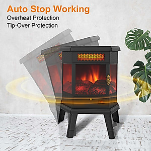 Electric Fireplace Heater 22'' Freestanding Fireplace Stove Infrared Fireplace RealSmart with 3D Flame Effect Remote Control, Timer, Overheating Protection Heater for Indoor Use Black