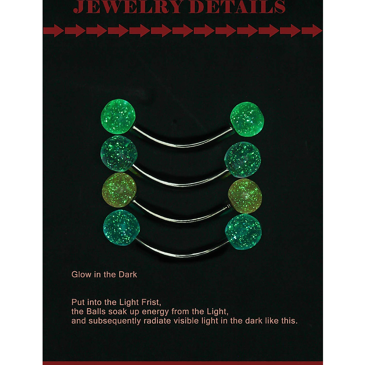 Prjndjw 16G Eyebrow Rings Surgical Steel Eyebrow Piercing Opal Glow in The Dark Cartilage Rook Daith Tragus Earrings Navel Belly Lip Curved Barbell Body Jewelry 5/16in(8mm) 12PCS 3mm