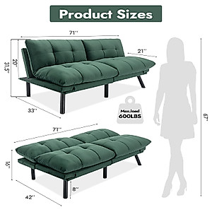 Edbuosy Comfortable Futon Sofa Bed, Memory Foam Loveseat, Convertible Adjustable Sofa Bed CouchSuitable for Office, Home, and Bedroom (Green)