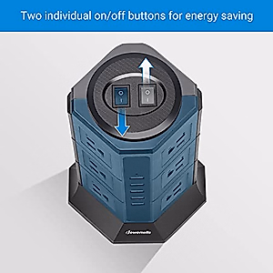 DEWENWILS16FT Power Strip Tower, 12-Outlet Surge Protector Power Strip with 5-USB Ports, 2-Switch Control, 15A Circuit Breaker, 1500Joules, Flat Plug Charging Station for Home, Office, ETL Listed