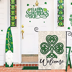 AVOIN colorlife St Patricks Day Cross Garden Flag 12x18 Inch Double Sided, Welcome Green Shamrock Clover Yard Outdoor Flag