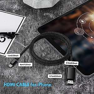 lulaven HDMI Cable for iPhone to TV, Lighting to HDMI Adapter Connector Compatible with iPhone14, 13, 12, 11 & YouTube TV Output with 1080P HD Display, Just Plug and Play (6.6FT, Black)