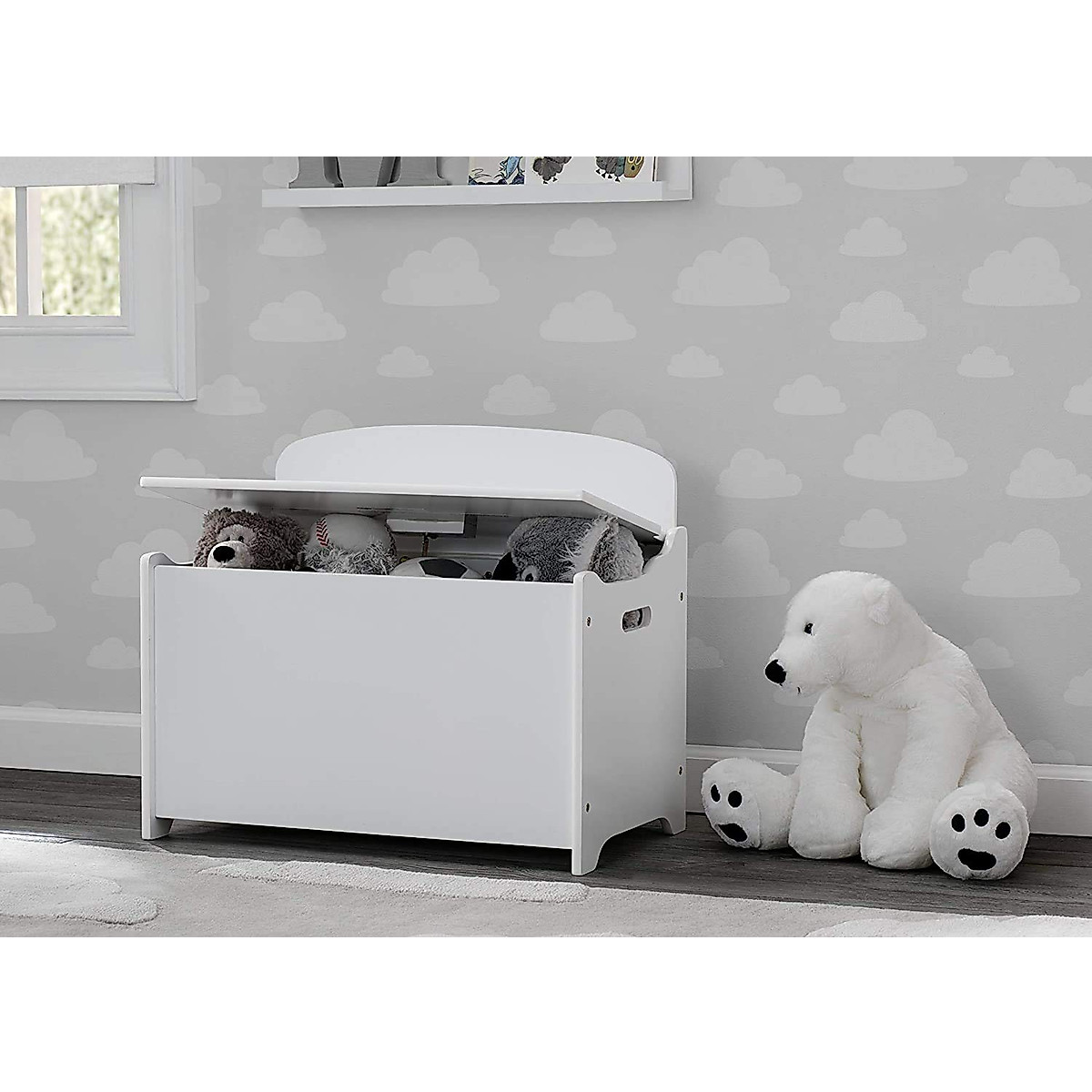 Delta Children MySize Deluxe Toy Box - Greenguard Gold Certified, Bianca White & 4-Piece Toddler Playroom Set, Grey/White