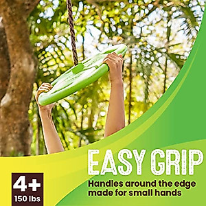 Swurfer Disc Tree Swing - Swing Sets for Backyard, Outdoor Swing Playset, Swingset Outdoor for Kids, Easy Installation, Adjustable Heavy Duty Braided Rope, Weather Resistant, Ages 4 & Up,Green
