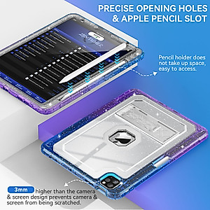 ZoneFoker for iPad Pro 12.9 Case 6th/5th/4th/3rd Generation 2022/2021/2020/2018, 12.9 Inch iPad Pro Case Cover with Pencil Holder, Sturdy Lightweight with Kickstand for Kids Girls, Blue Purple