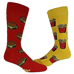 Crazy Dog T-Shirts Men's Burger And Fries Socks Funny Junk Food Backyard Cookout Vintage Novelty Footwear
