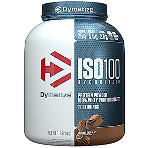 Dymatize ISO100 Hydrolyzed Protein Powder, 100% Whey Isolate Protein, 25g of Protein, 5.5g BCAAs, Gluten Free, Fast Absorbing, Easy Digesting, Gourmet Chocolate, 5 Pound