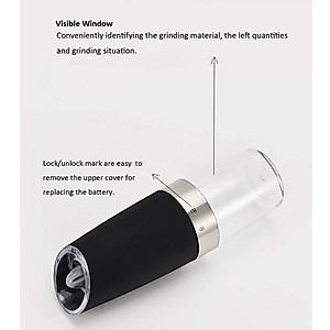 Fshopping Electric Salt and Pepper Grinder Gravity Induction Starting with Adjustable Coarseness Battery Power Supply Blue led Light one-Hand Operation one Set of 2pcs